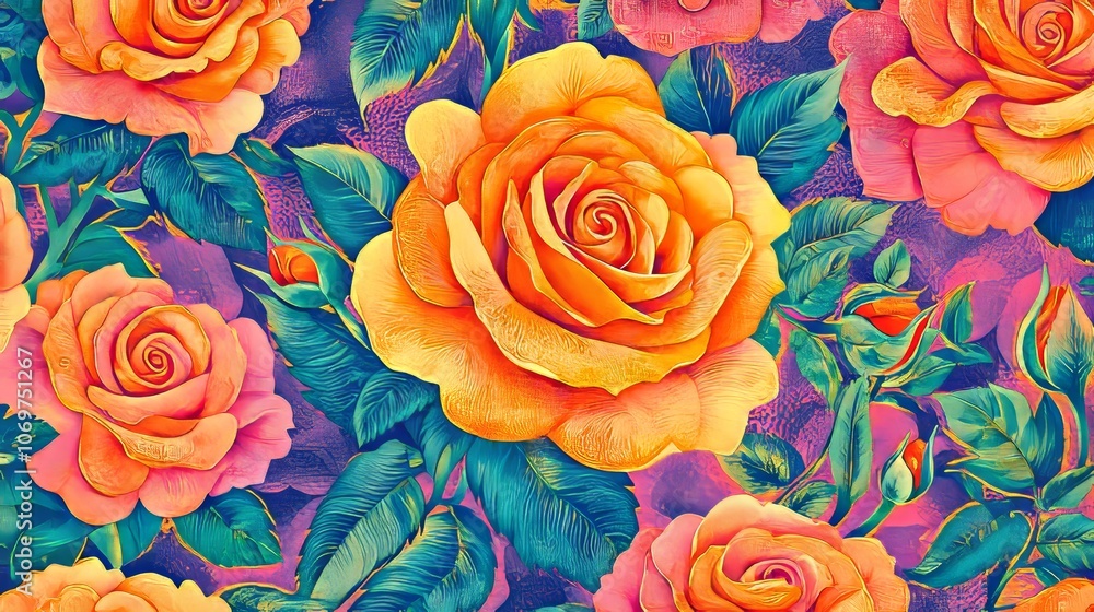 The background is an illustration of a floral batik motif similar to ...