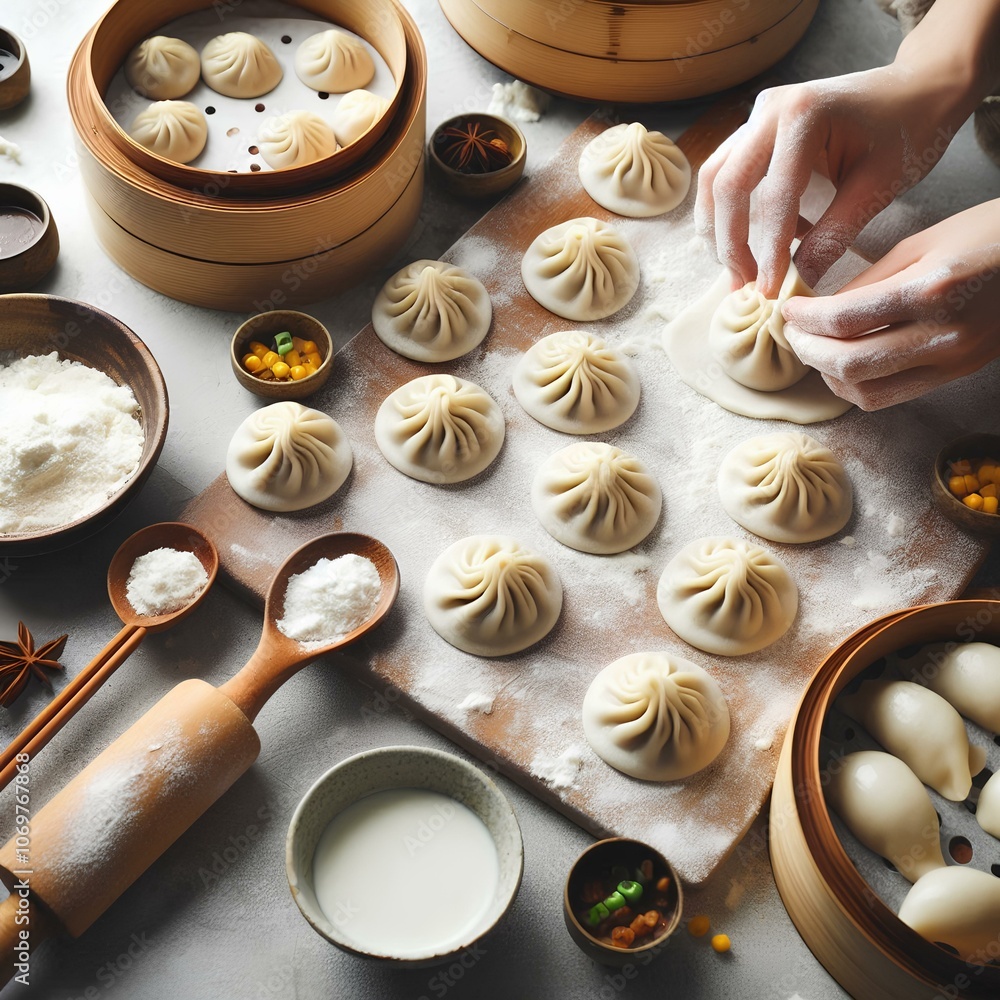 The making of Chinese xiao long bao dumplings, handmade and steamed ...