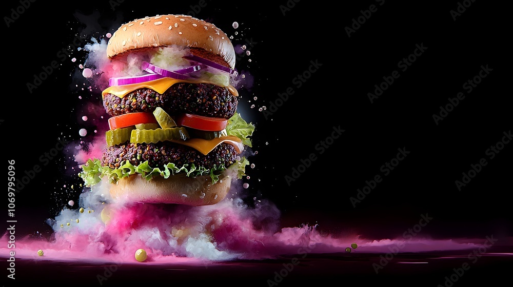 Futuristic Vegan Burger Art Vibrant Neon Brushstrokes in Surreal ...