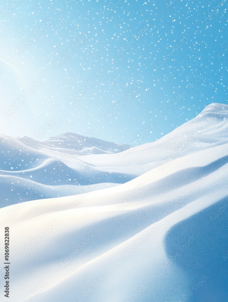 A vivid vector illustration showing a flat winter landscape with a ...