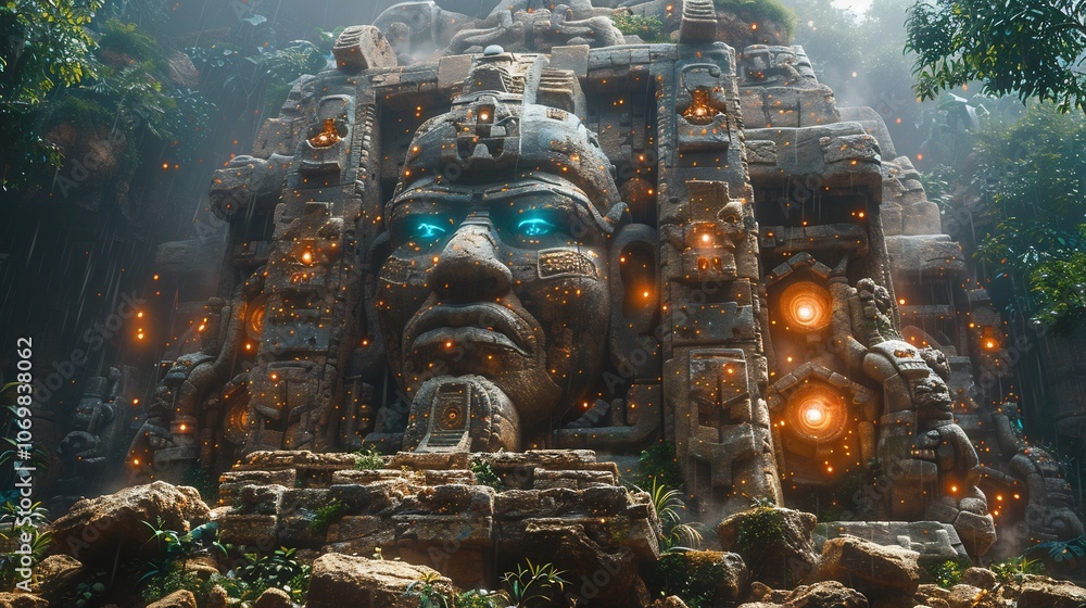 Enchanted temple where radiant jewels glowing crystals ancient relics ...