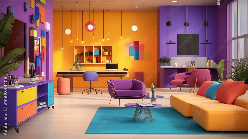 Vibrant and Modern Office Space with Colorful Interior Design, Perfect ...