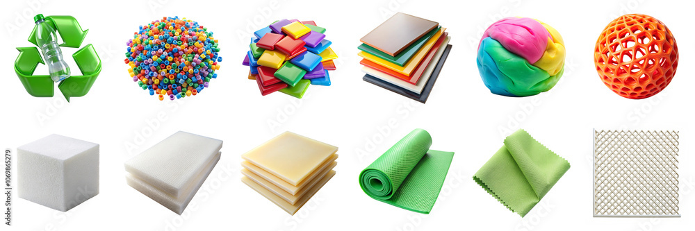 Various plastic materials and sheets isolated on transparent background ...