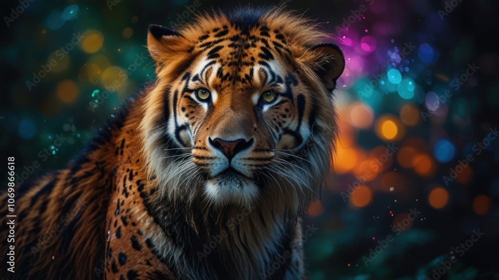 a majestic creature, a hybrid of a lion and a tiger, known as a liger ...