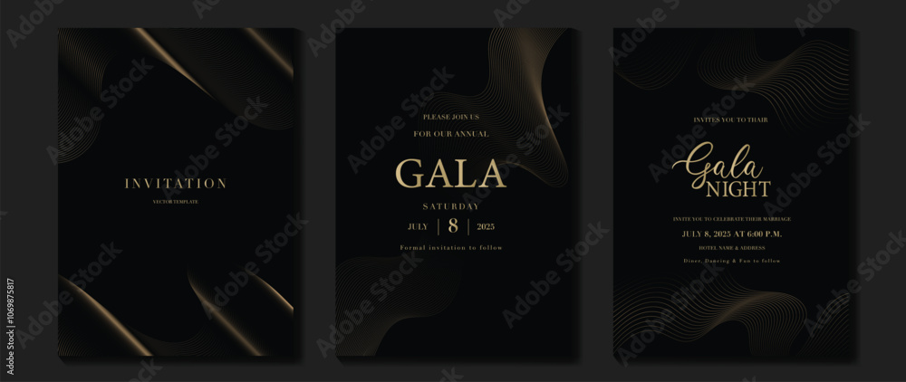 Luxury invitation card background vector. Golden elegant wavy gold line ...