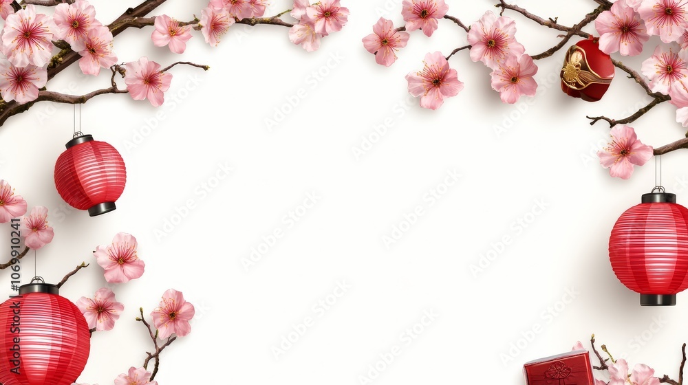 Cherry Blossom Frame with Lanterns and Japanese Gifts for Hanami ...