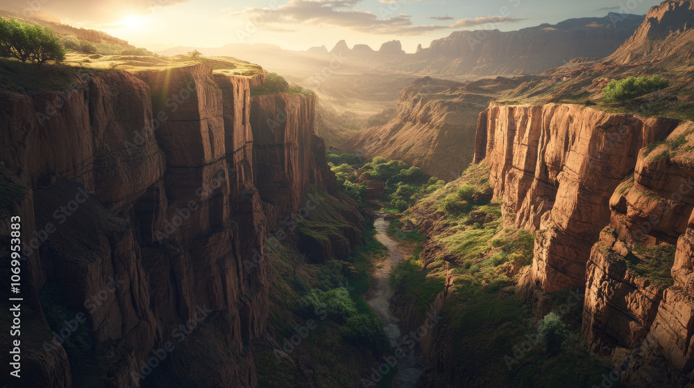 Overhead perspective of a canyon in the desert, the deep erosion of the ...
