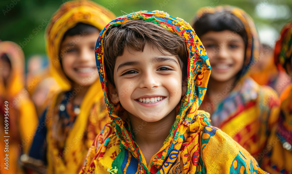 Happy Indian children in national dress on Children's Day celebration ...