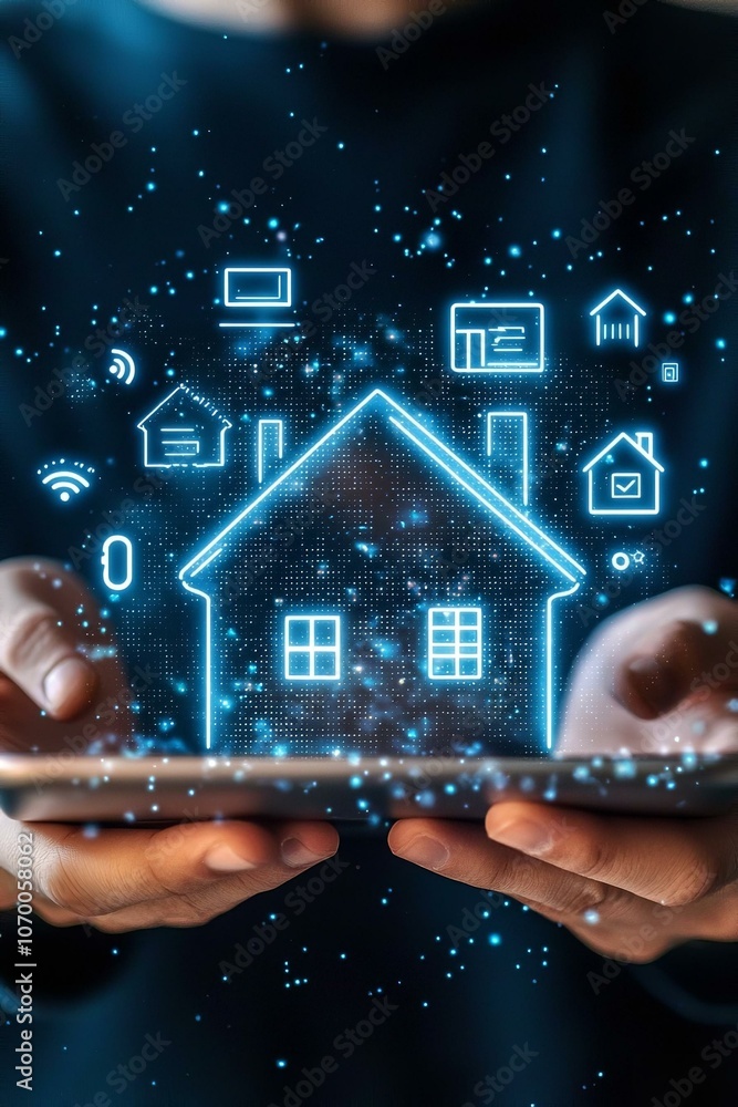 All in one smart home control system app concept on tablet display in ...