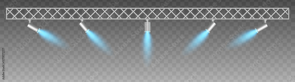 Metal truss with adjustable spotlights emitting soft blue beams ...