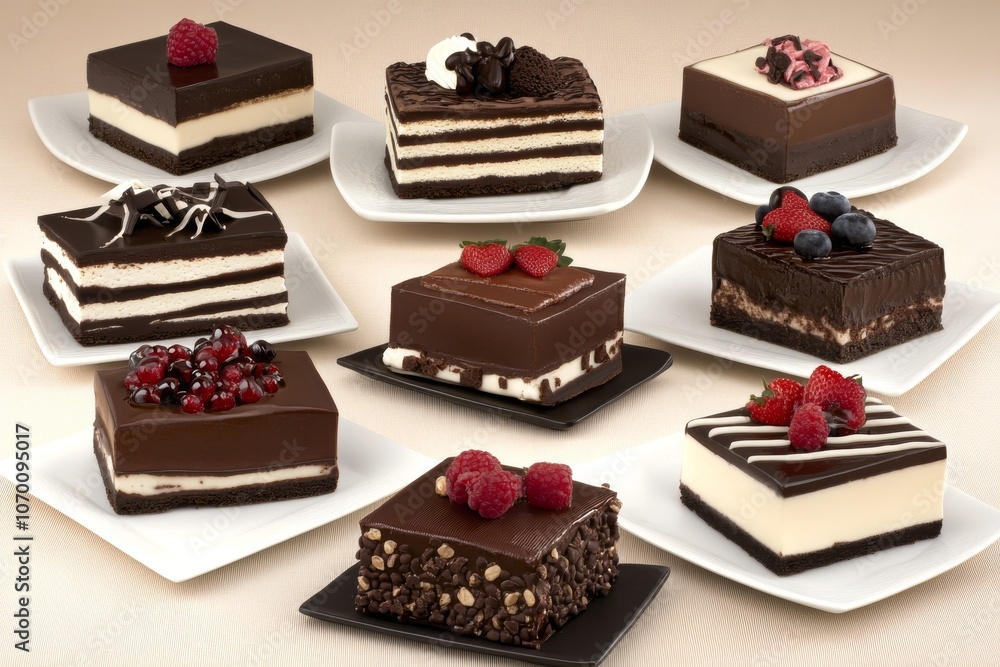 Photo & Art Print Variedad de pasteles de chocolate decorados con ...