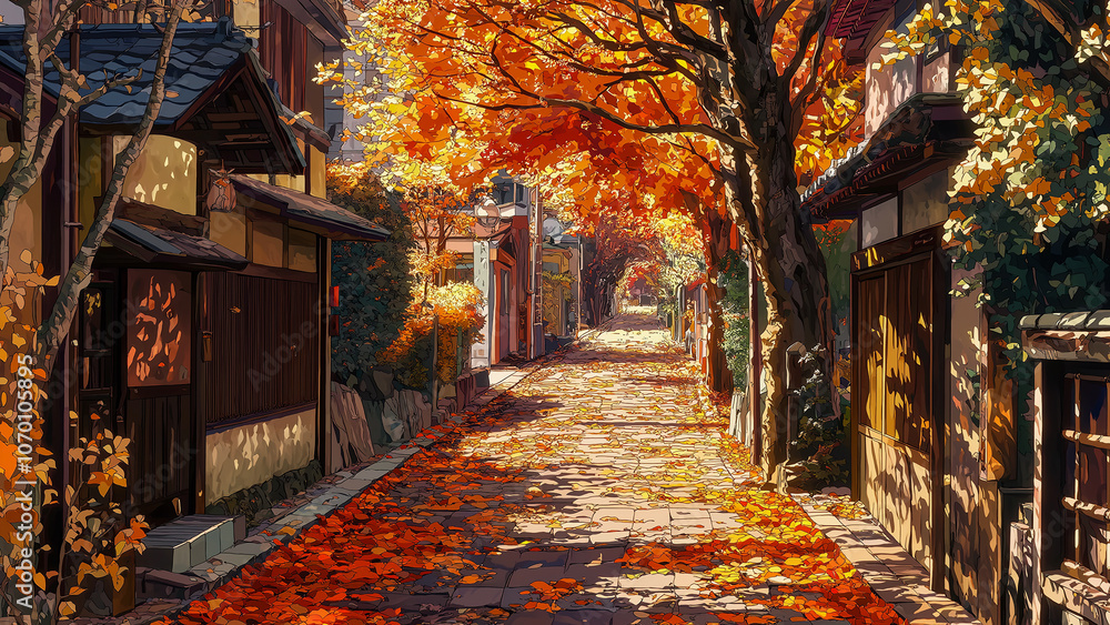 Scenery of downtown Japan. Illustrations that look like a scene from an ...