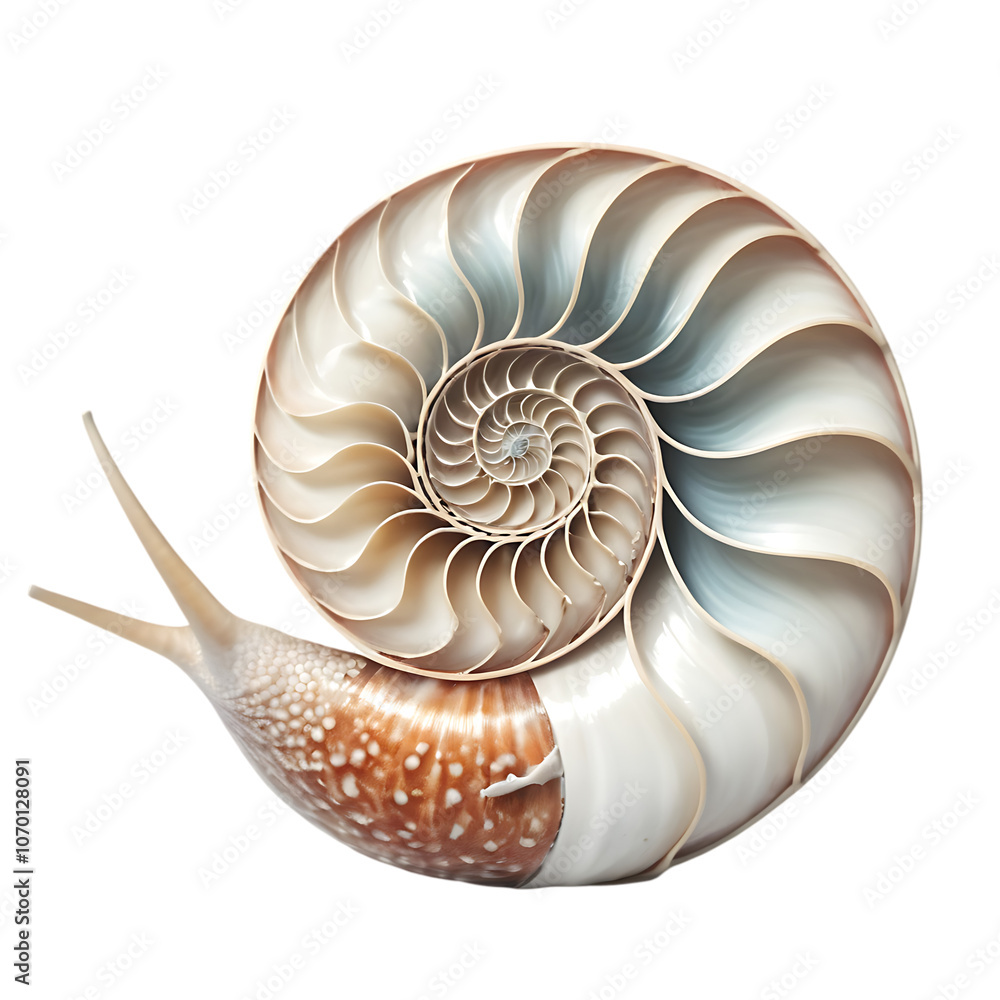 Chambered Nautilus Shell in Cross Section on Black Background."Close-up ...