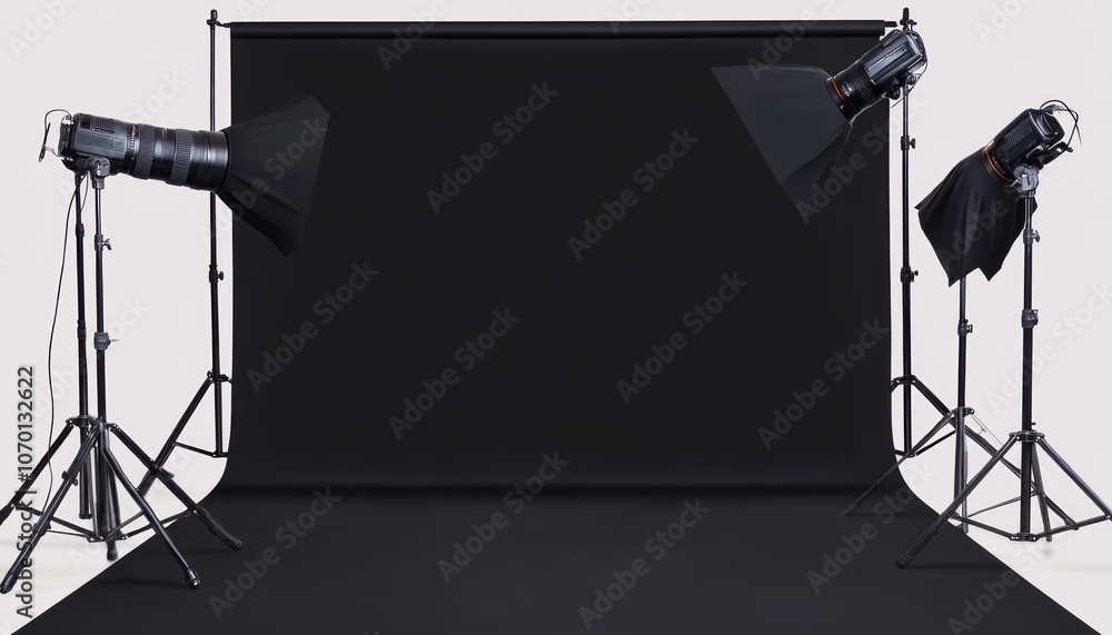 Professional photography studio setup with black backdrop and studio ...