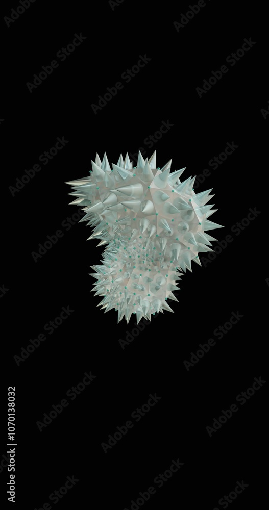 3D rendering of a complex, spiked virus particle structure in ...