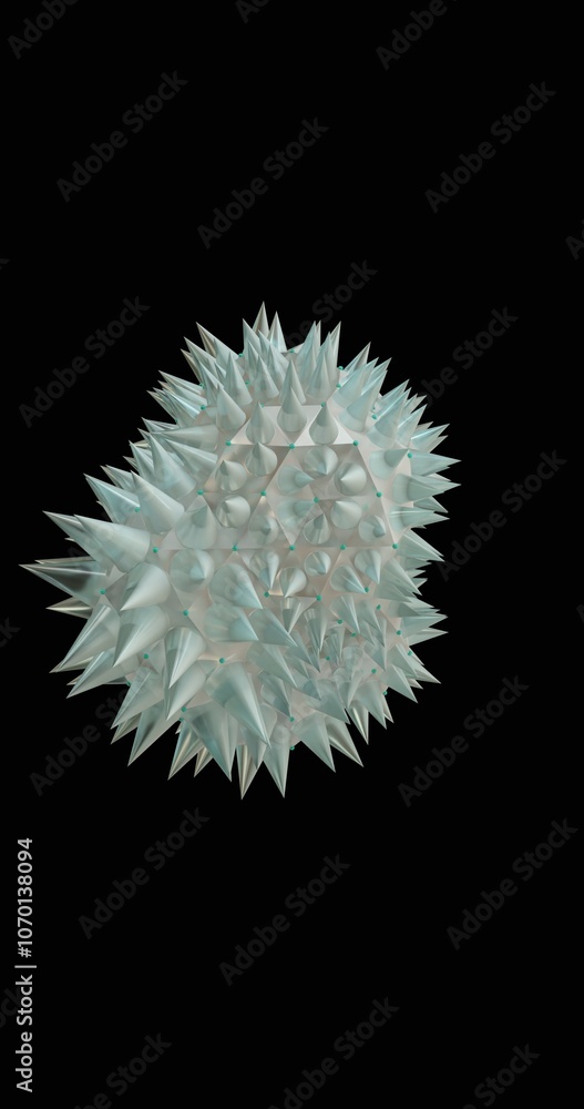 3D rendering of a complex, spiked virus particle structure in ...