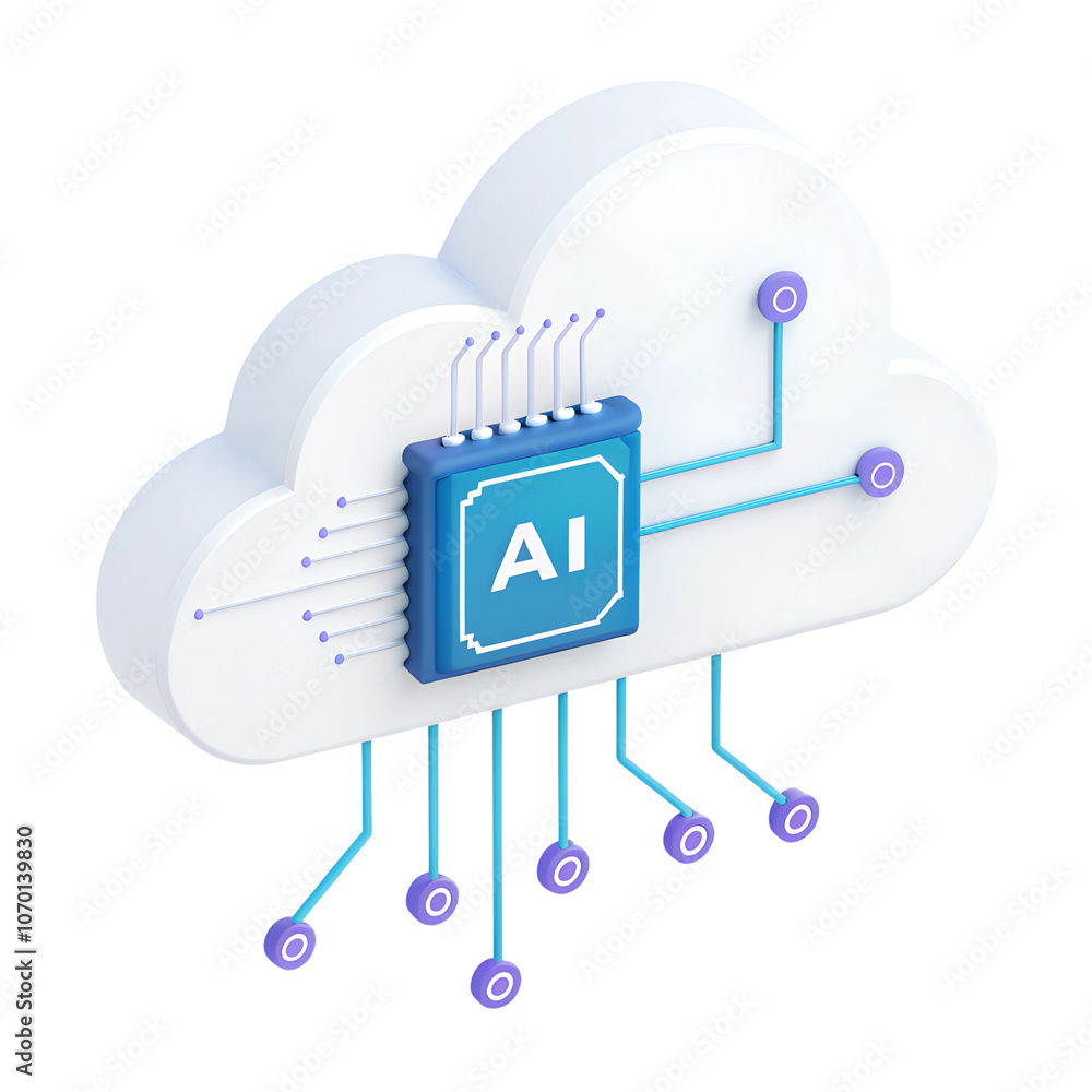 3D Artificial Intelligence Chip Illustration circuit isolated on ...