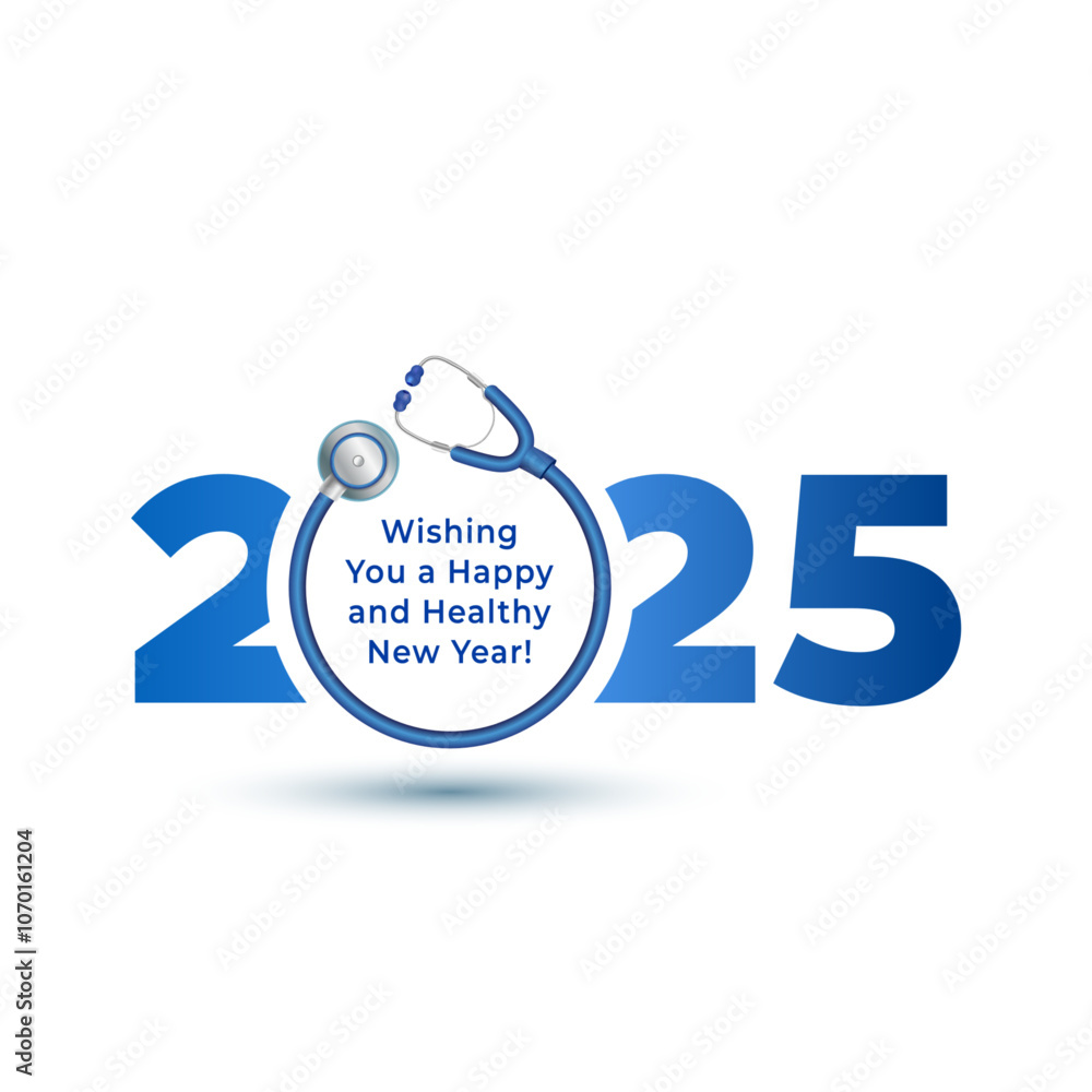 2025 healthcare logo concept. Doctor stethoscope with Happy New Year ...