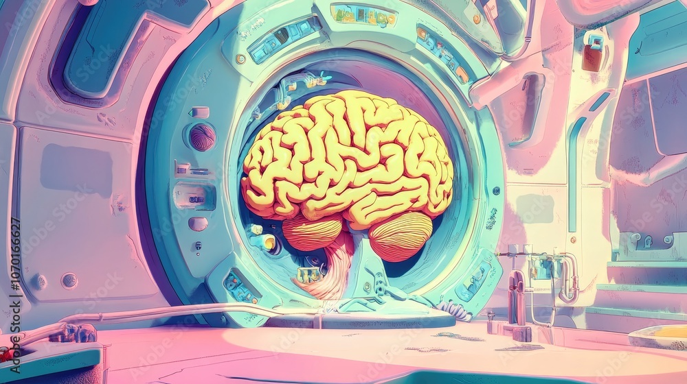 Colorful sagittal slice of a human brain MRI showcasing intricate ...