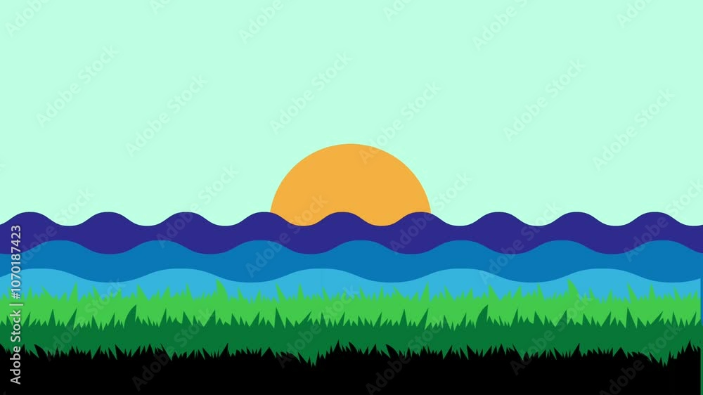 Animated motion graphic featuring sea and land silhouettes slowly ...