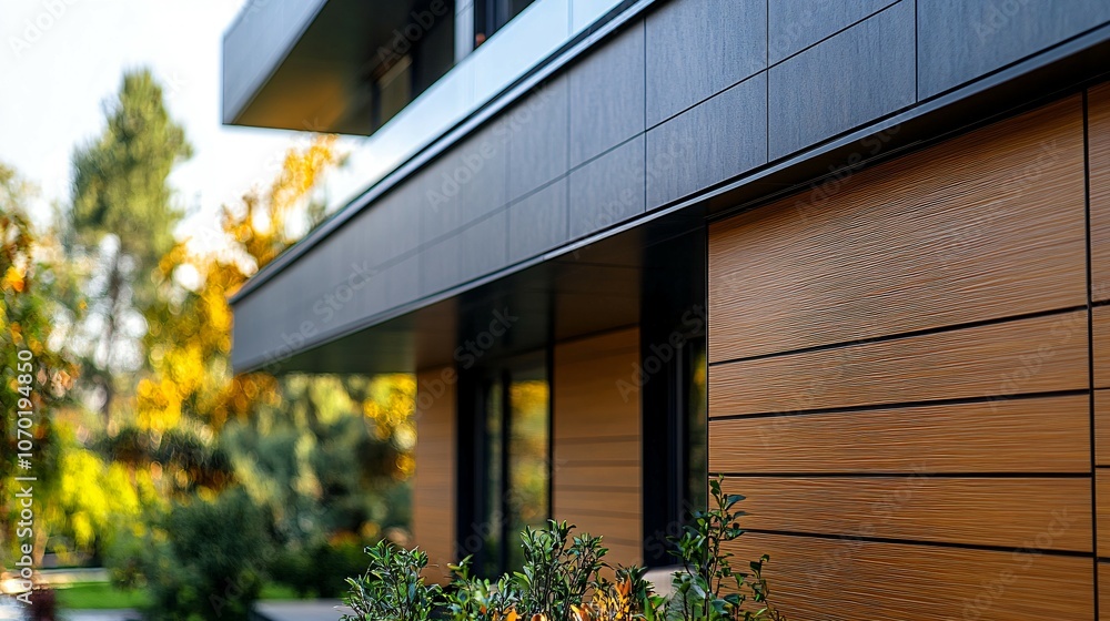 Wood texture composite cladding installation on house facade featuring ...