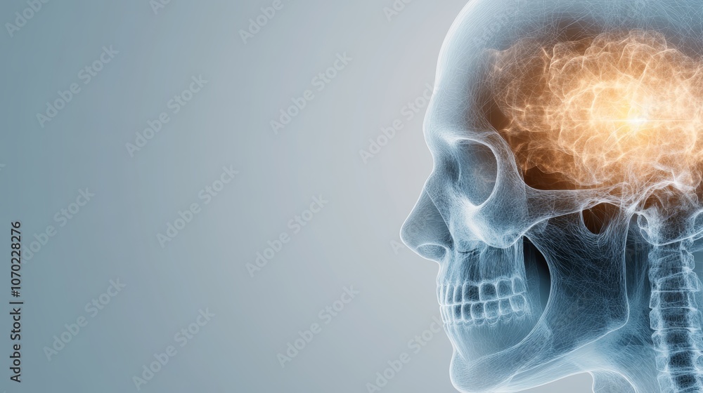 Detailed anatomy of human skull with highlighted brain, exploring ...