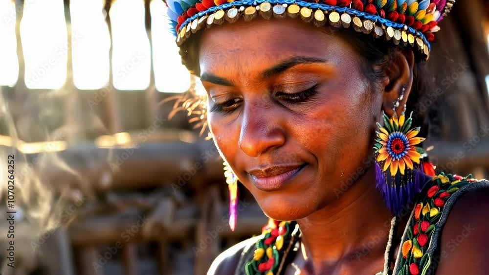 Indigenous woman cooking traditional food in wood house - Native ...