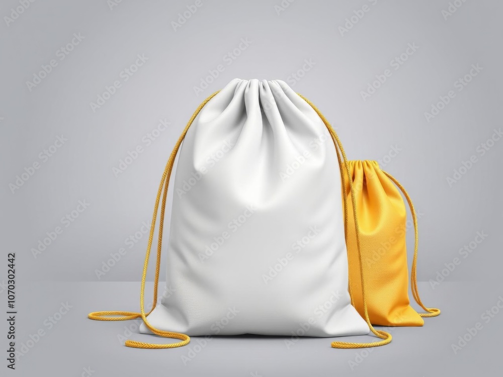 3D realistic vector mockup of drawstring bags in various sizes and ...