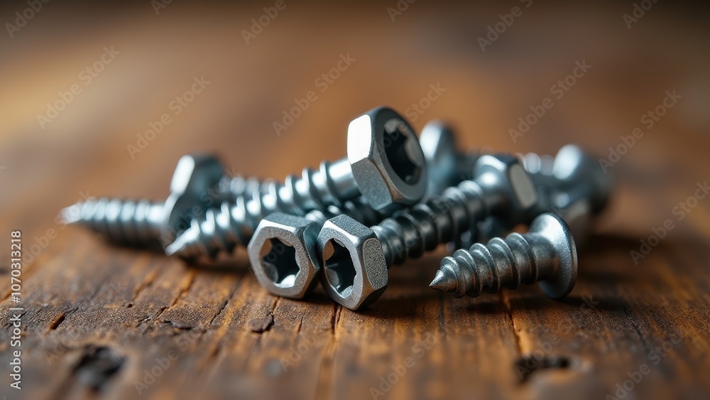 Screws and bolts for furniture repair. A close-up image of a single ...