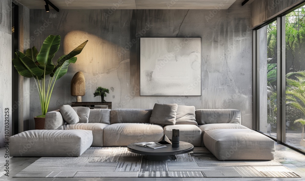 beautiful interior design furniture with mockup poster artwork with ...