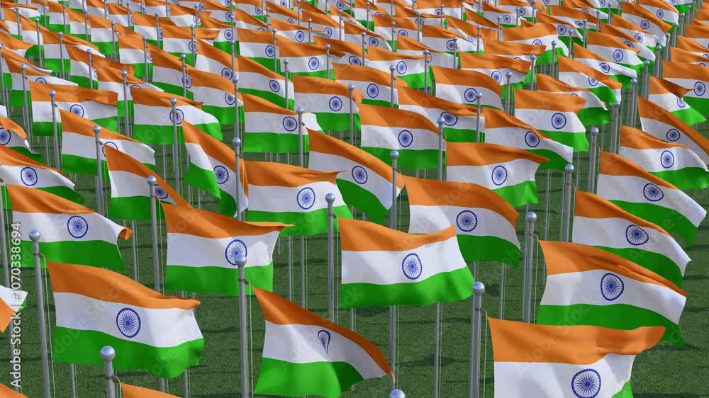 Waving Indian flags with vibrant saffron, white and green colors ...