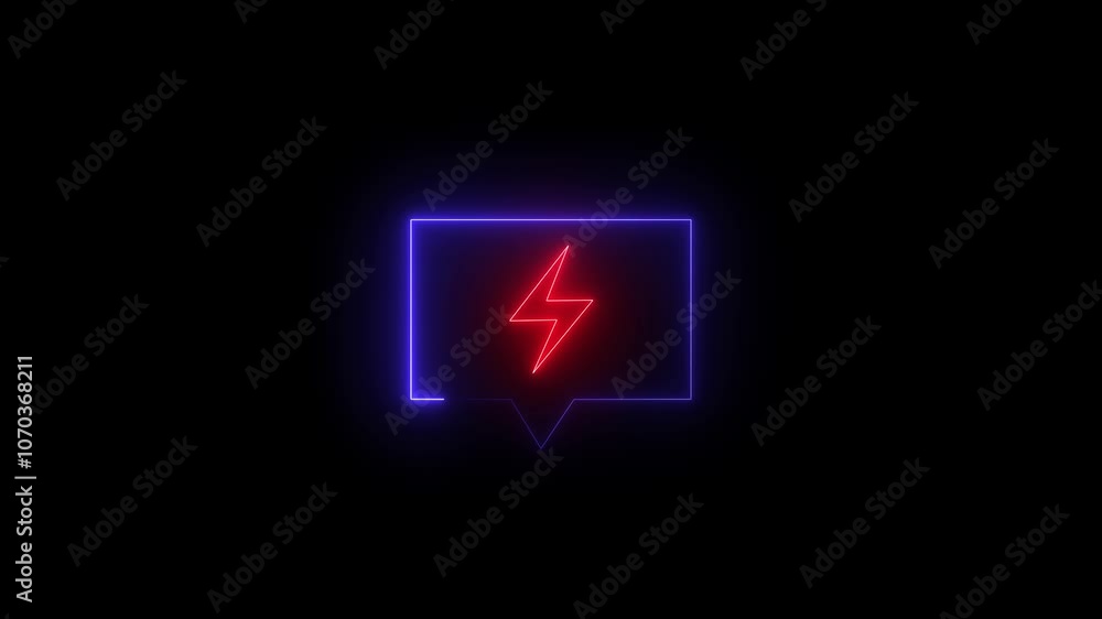 Lightning bolt sign in the message box. Neon Battery charging power ...