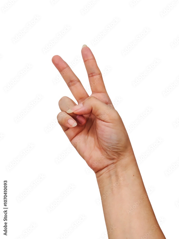 Peace hand gesture with the index finger and middle finger raised to ...