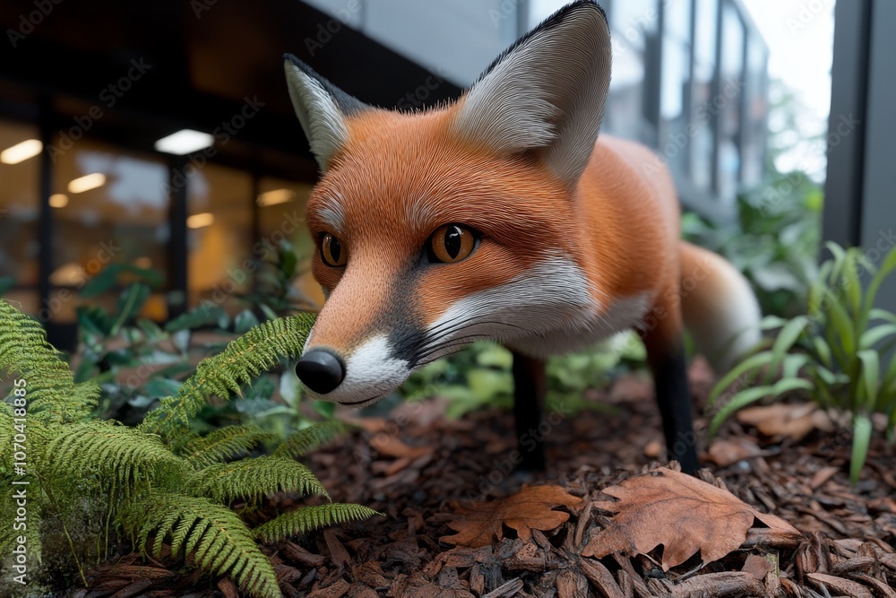 3D-rendered image of a fox in a digital forest setting, showcasing a ...