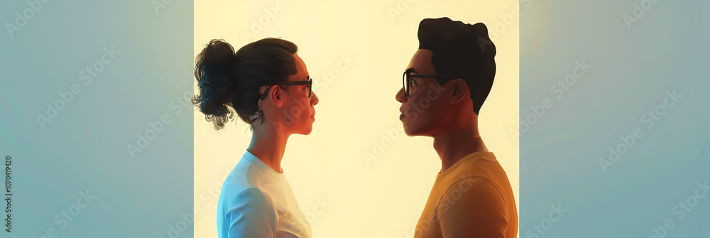 Conversations: Two individuals standing side by side, facing each other ...