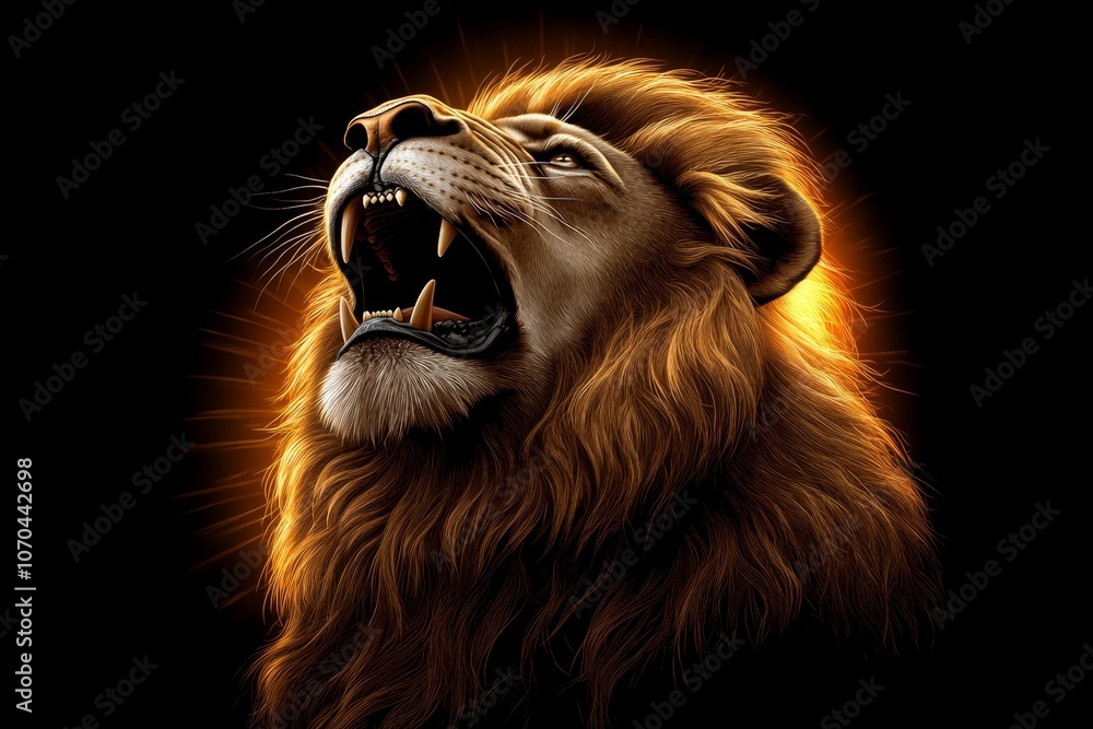 Vintage-style illustration of a roaring lion, with classic bold lines ...