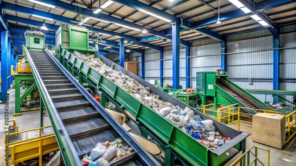 A modern recycling sorting machine, separating different types of ...