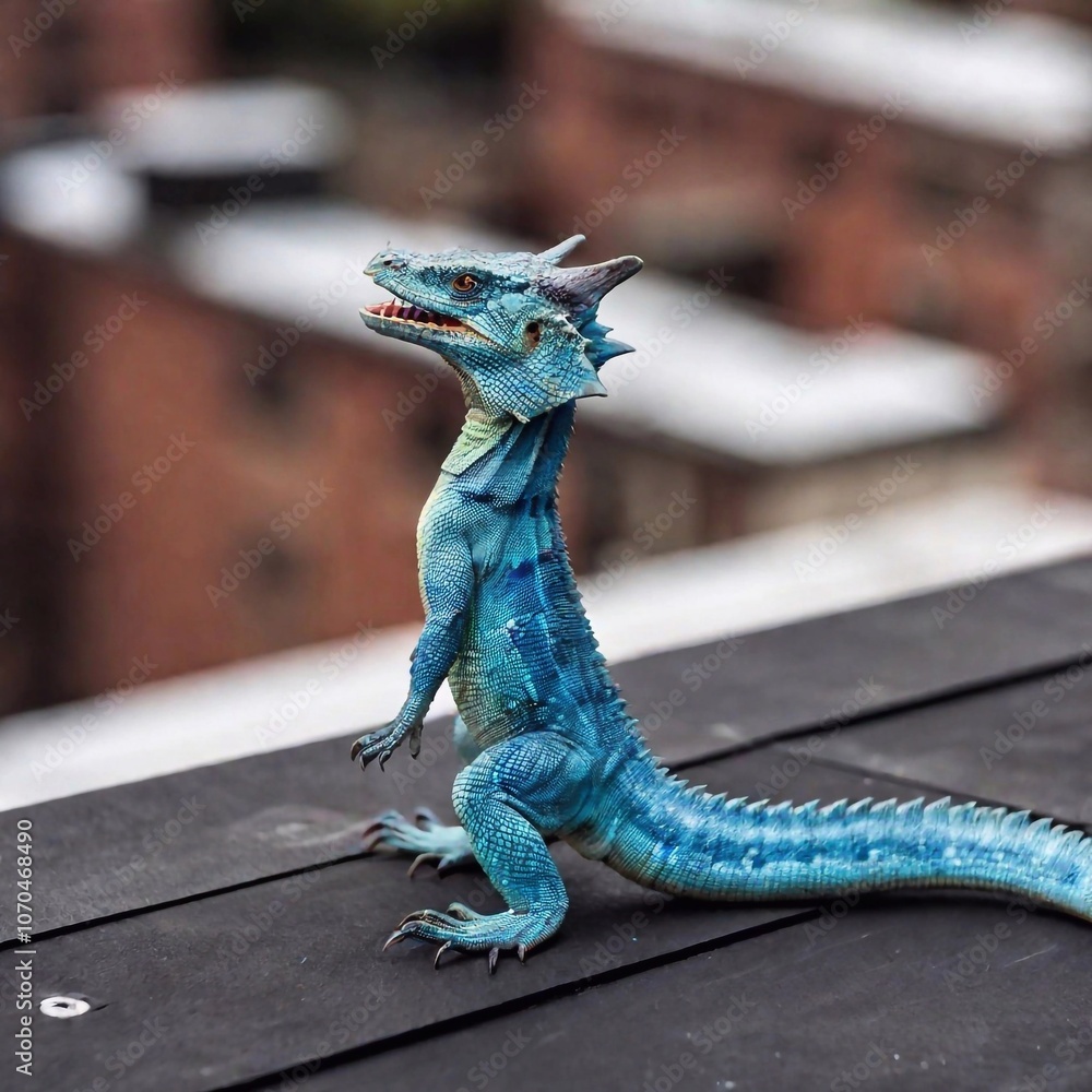 extreme macro blue dragon with wings on roof, New York city, 8bit, tilt ...