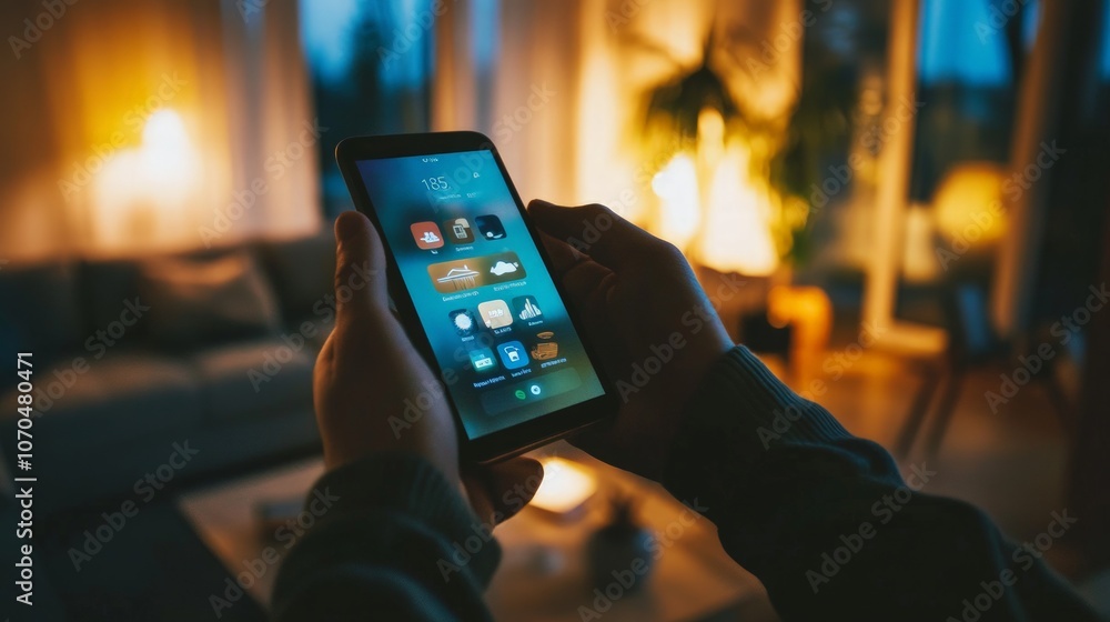 Smart Home Control, a user engages with a home automation app on a ...