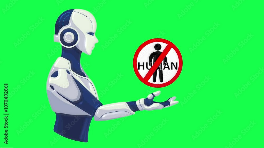 Artificial Intelligence With No Human Sign Danger of AI Concept green ...