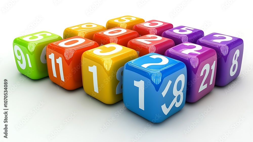 3D 11.11 numbers in cubes, each cube in a different color, with a clean ...