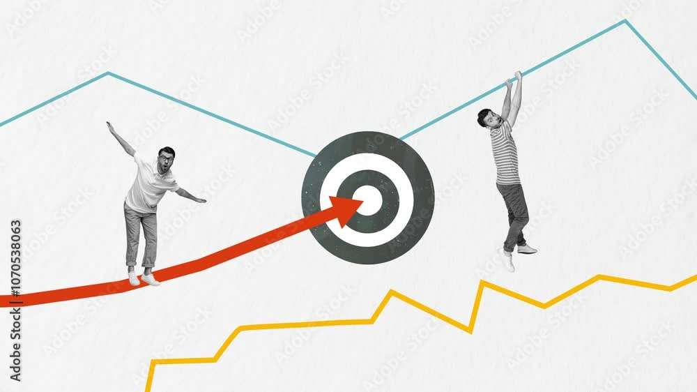 Motion collage video of two astonished guys stand graph statistics ...