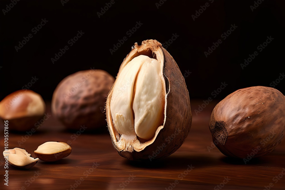 shea nut a shea nut with a cracked shell for shea butter product Stock ...