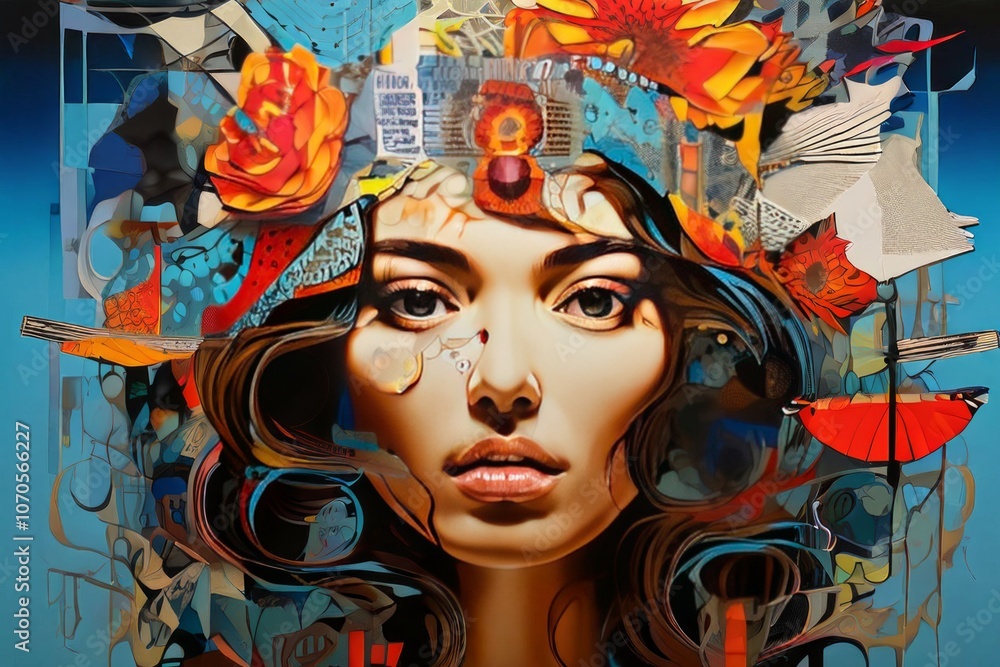 using imagery from past decades to create nostalgic artworks tha Stock ...