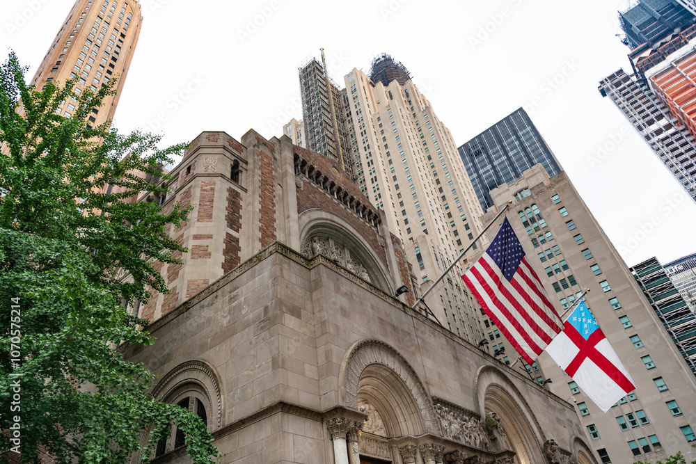 City downtown with skyscraper and Episcopal church. Architecture ...