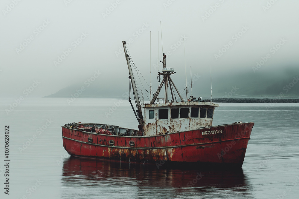 Selective focus fisherman boat with fishing net on boat, Trawler with ...
