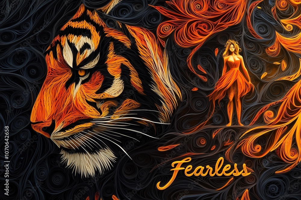 women empowerment - Fearless Woman Standing Tall with Tiger, Quilling ...