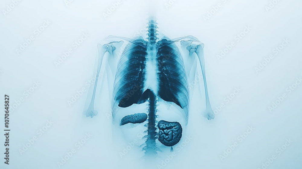 Medical chest X-ray image showing detailed anatomy of lungs and heart ...