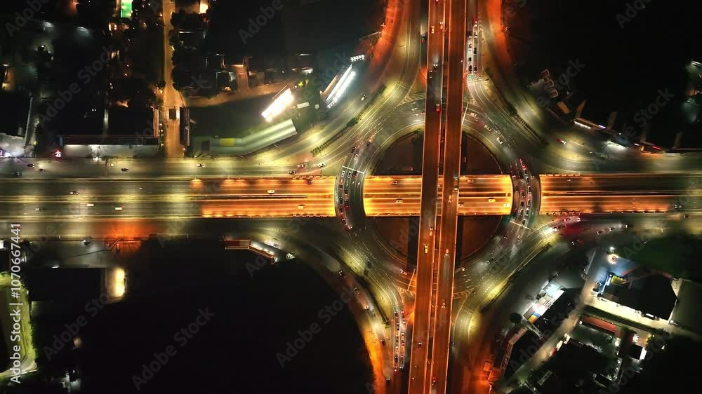 Time lapse,Hyperlapse, Of traffic on city streets at night. Aerial view ...