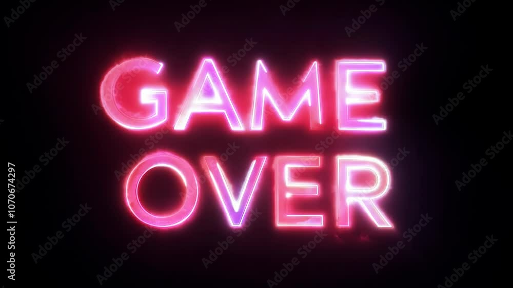 Game over sign appears on the screen with flashing lights. Retro styled ...